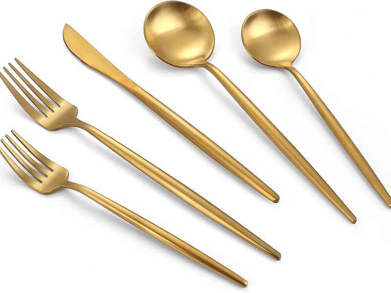 Matte Gold Silverware Set, 20-Piece Stainless Steel Flatware Set ...