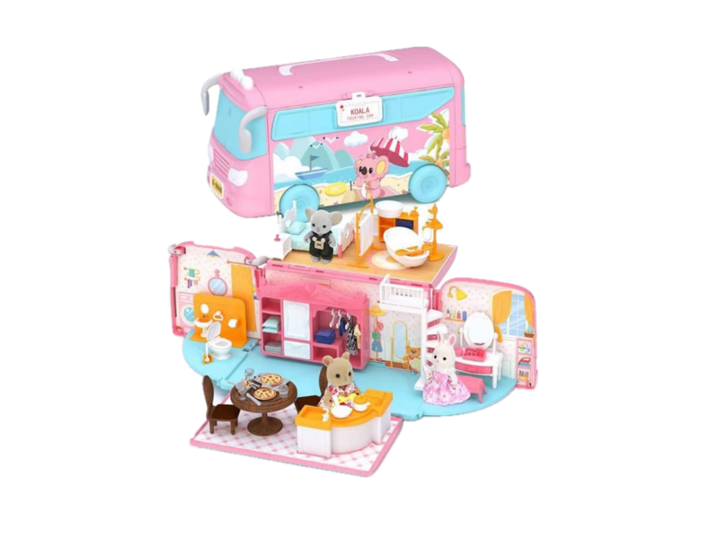 MITCIEN Dollhouse Playset, DIY Pretend Portable Caravan Camper Bus Toy ...